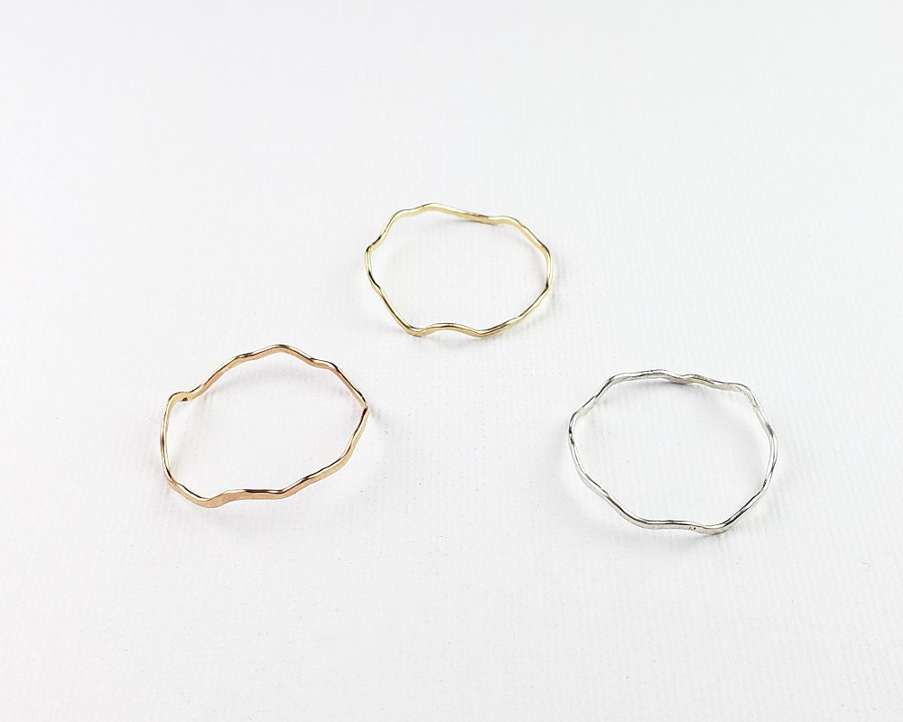 Hammered Squiggle Ring - Organic Stacking Ring - Gold Filled Rose Pink ...