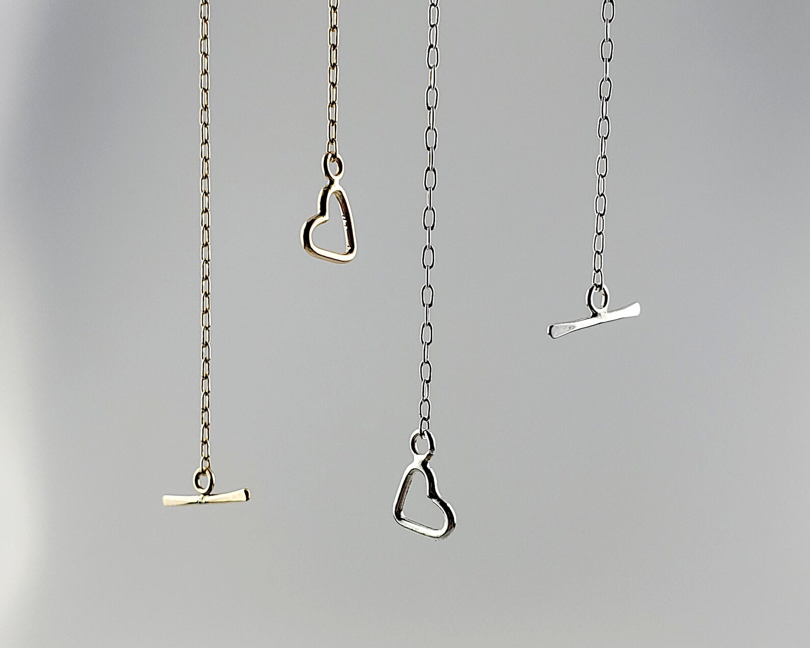 Heart Toggle Chain Necklace - Small Heart - Gold Silver - Simple Chain ...