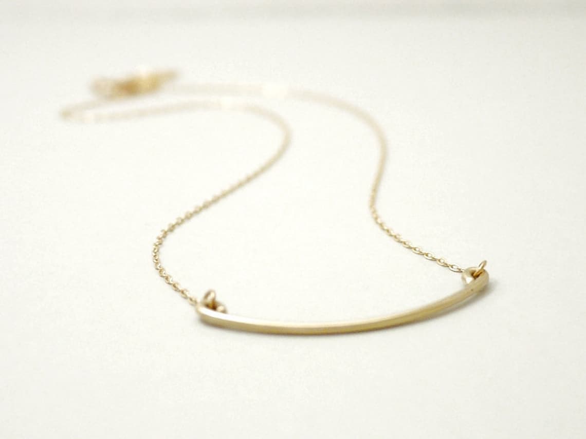 Gold Curve Bar Necklace Thin Brass Wire on Gold Filled - Etsy
