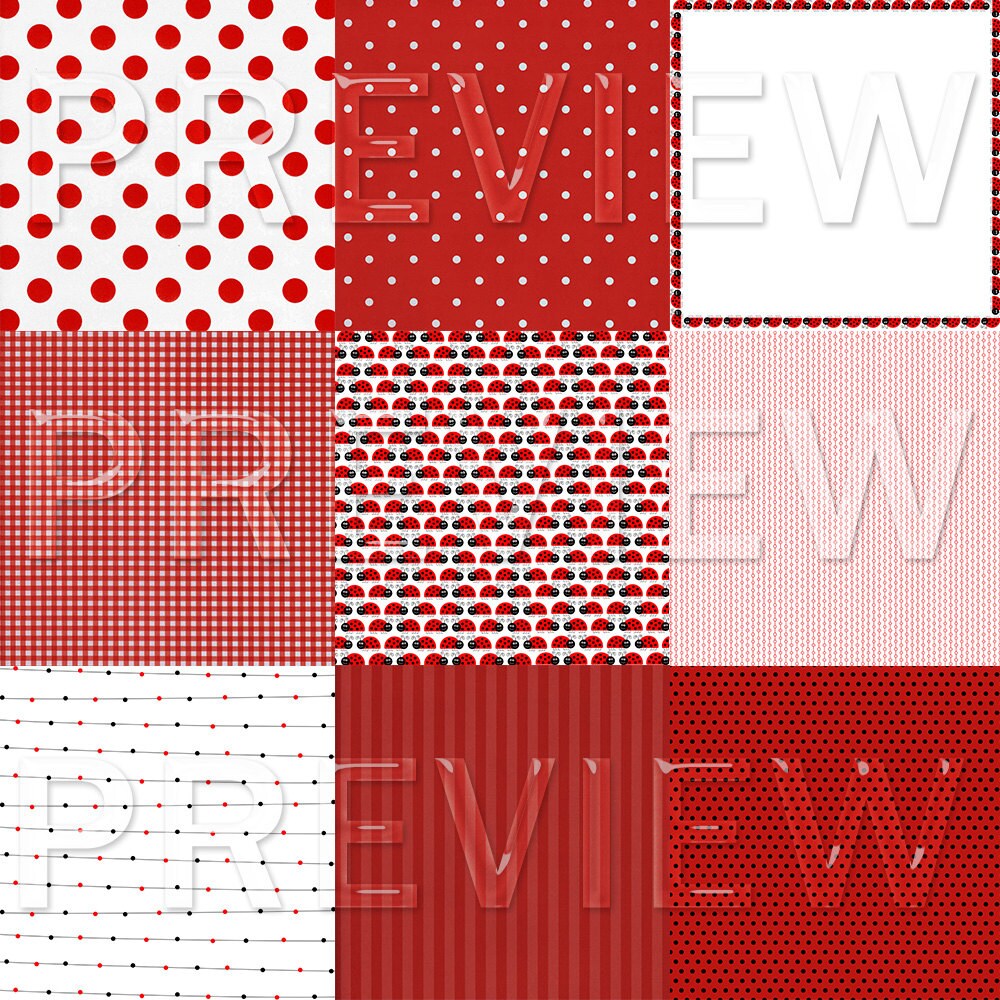Ladybug Digital Papers, Red & Black Chevron, Gingham, Ladybug Themed ...