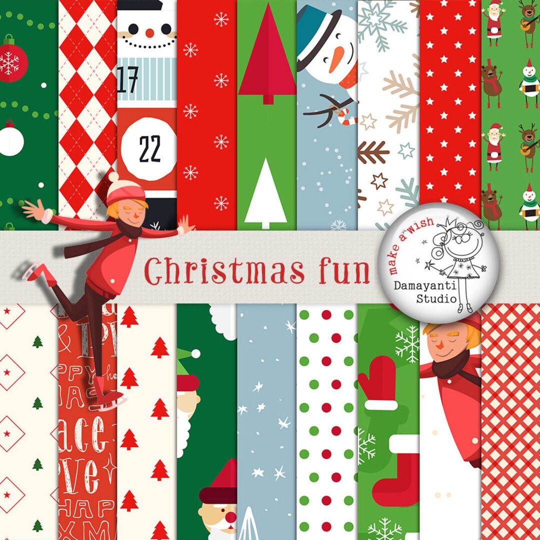 Christmas Digital Paper, Red and Green, Blue Paper, Calendar Paper ...