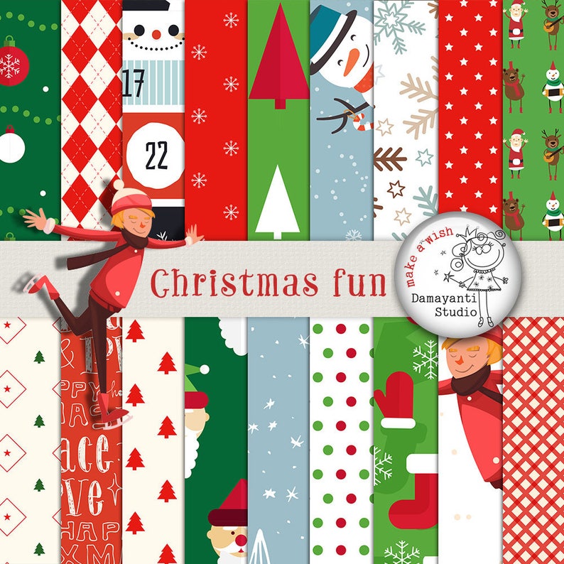Christmas Digital Paper, Red and Green, Blue Paper, Calendar Paper ...
