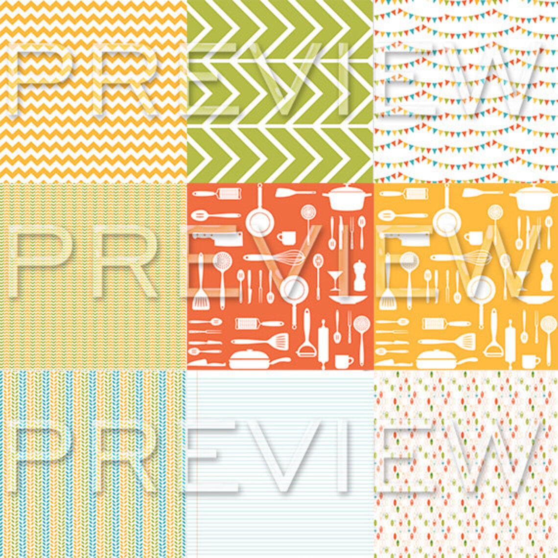 Retro Kitchen Digital Paper Background Set - Commercial and Personal ...