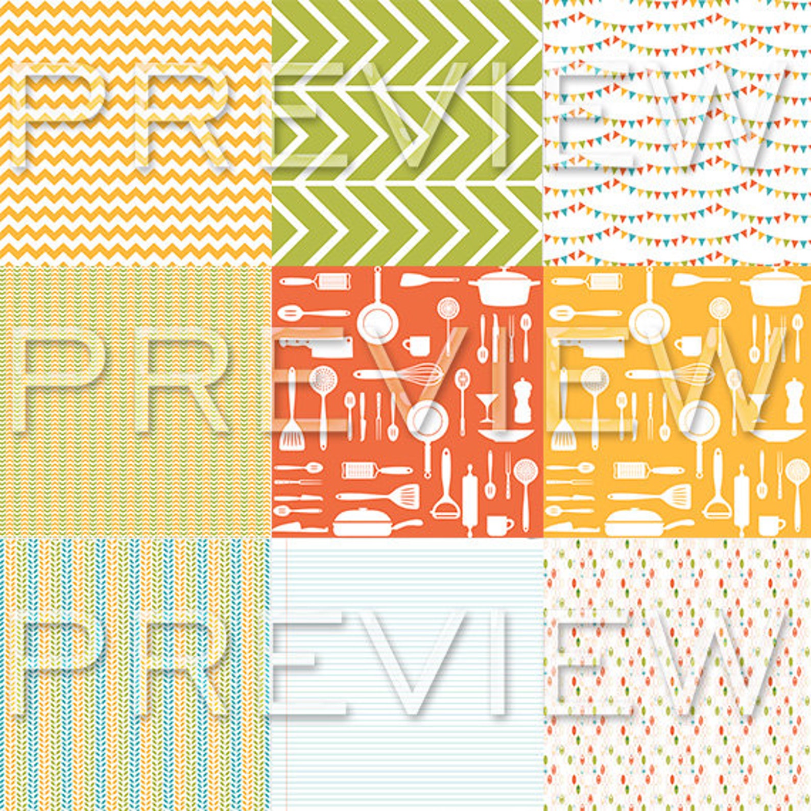 Retro Kitchen Digital Paper Background Set - Commercial and Personal ...