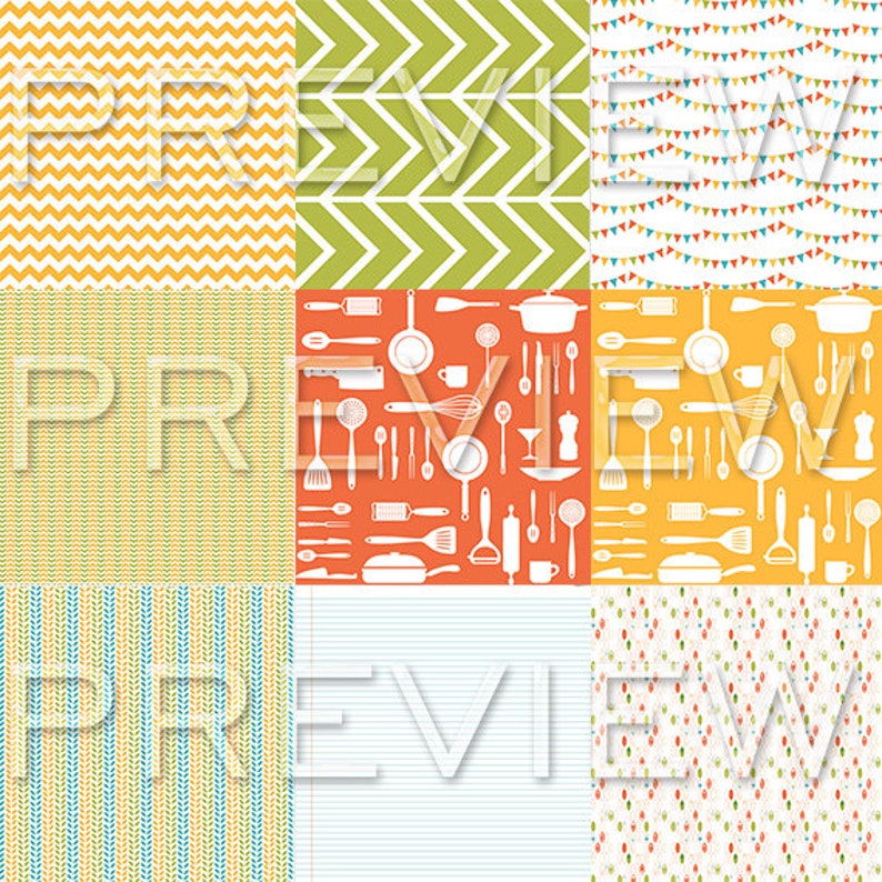 Retro Kitchen Digital Paper Background Set - Commercial and Personal ...