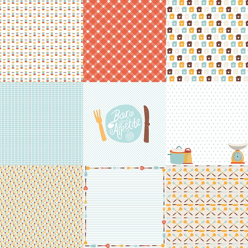 Bon Appetite, Food Papers, Kitchen Papers, Retro Kitchen Digital Paper ...