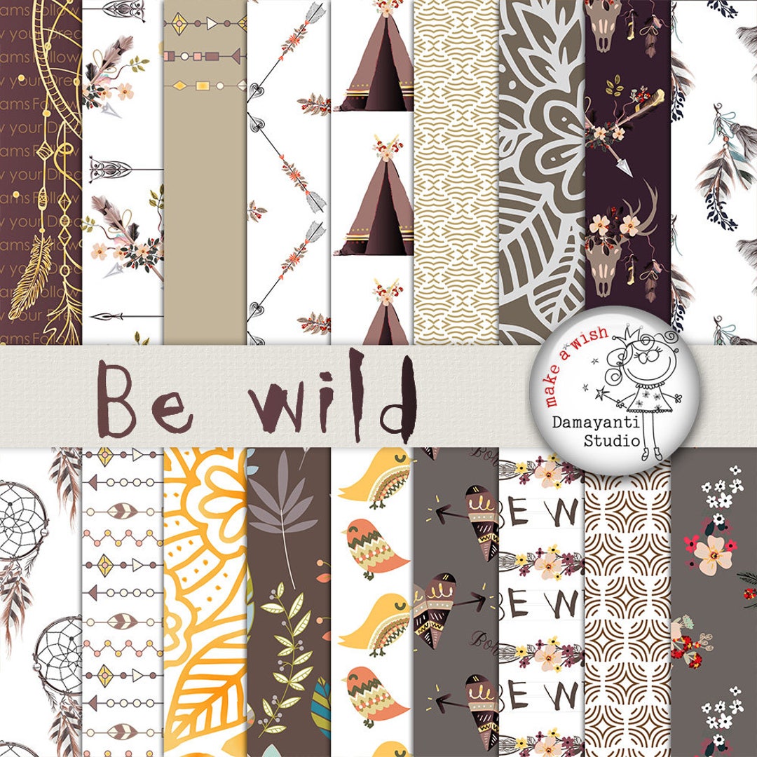 Boho Digital Papers Pack, Feather and Arrow Digital Paper, Seamless ...