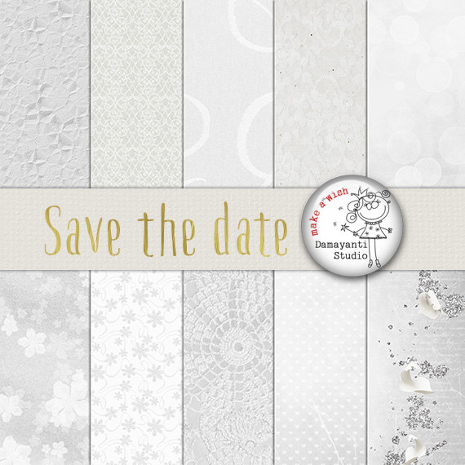 Wedding Digital Paper "save the Date" With Romantic White Wedding ...