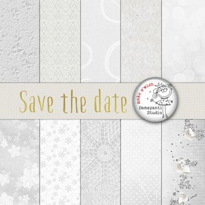 Wedding Digital Paper "save the Date" With Romantic White Wedding ...
