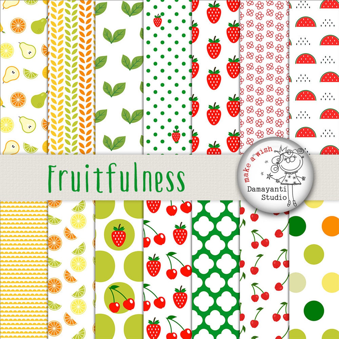 Fruits Digital Paper Pack, Summer Digital Paper, Fruits Pattern, Fruit ...