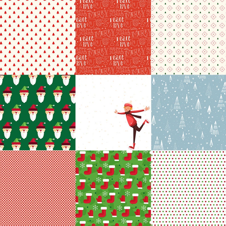 Christmas Digital Paper, Red and Green, Blue Paper, Calendar Paper ...