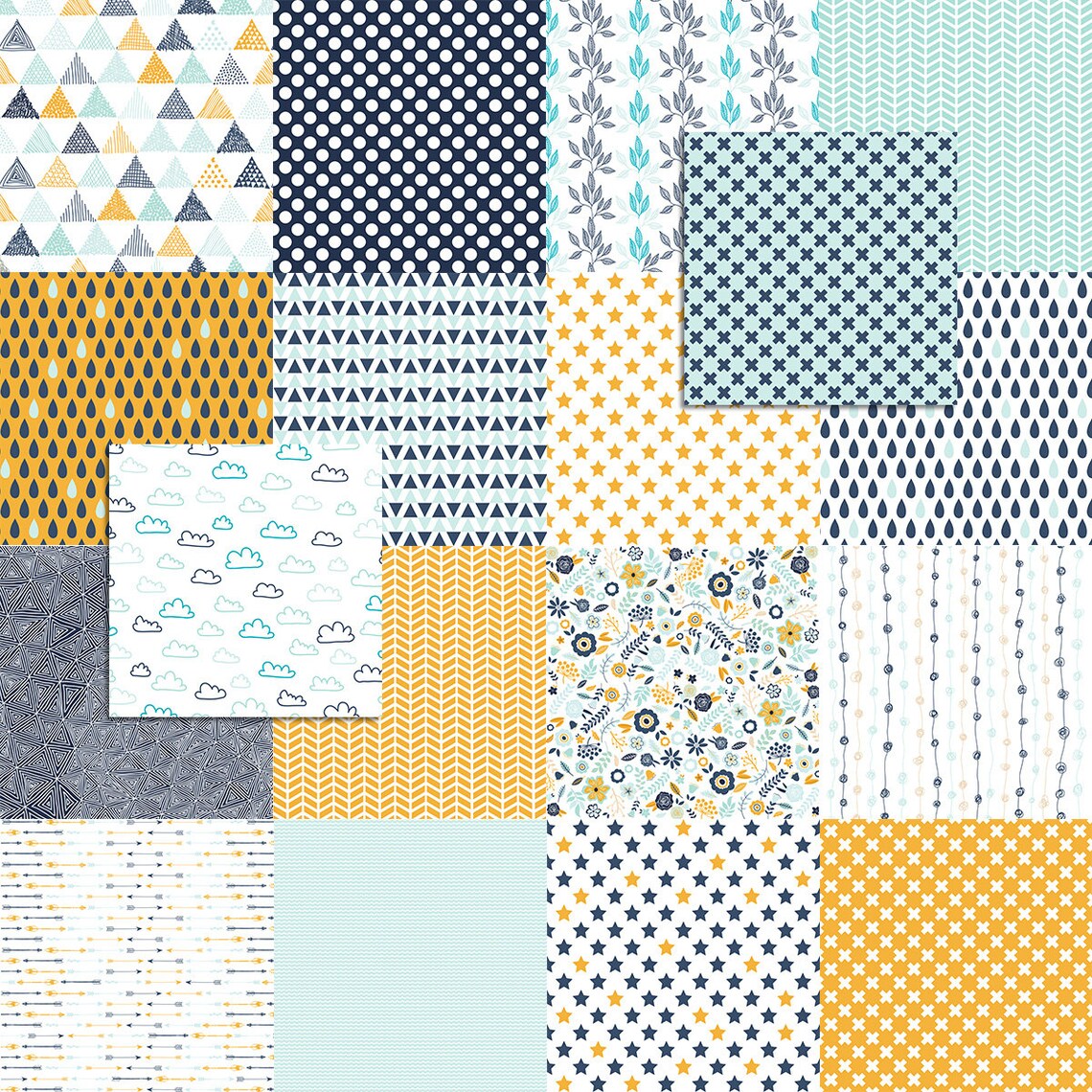 Yellow and Navy, Blue View Digital Paper - YELLOW AND BLUE, Dots Paper ...