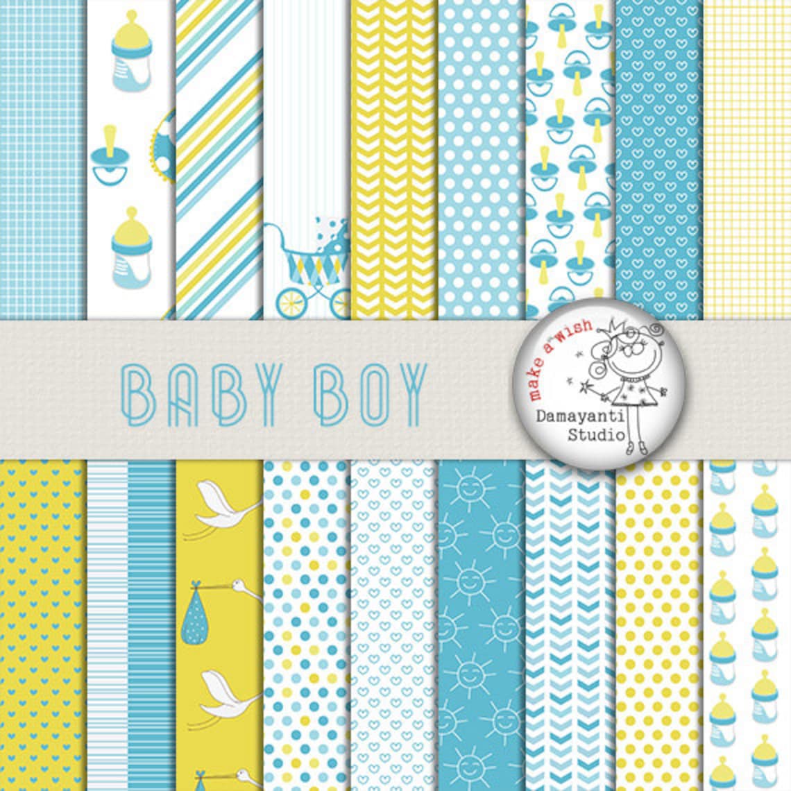 Baby Boy Digital Papers, Baby Digital Paper, Printables, Blue Papers ...