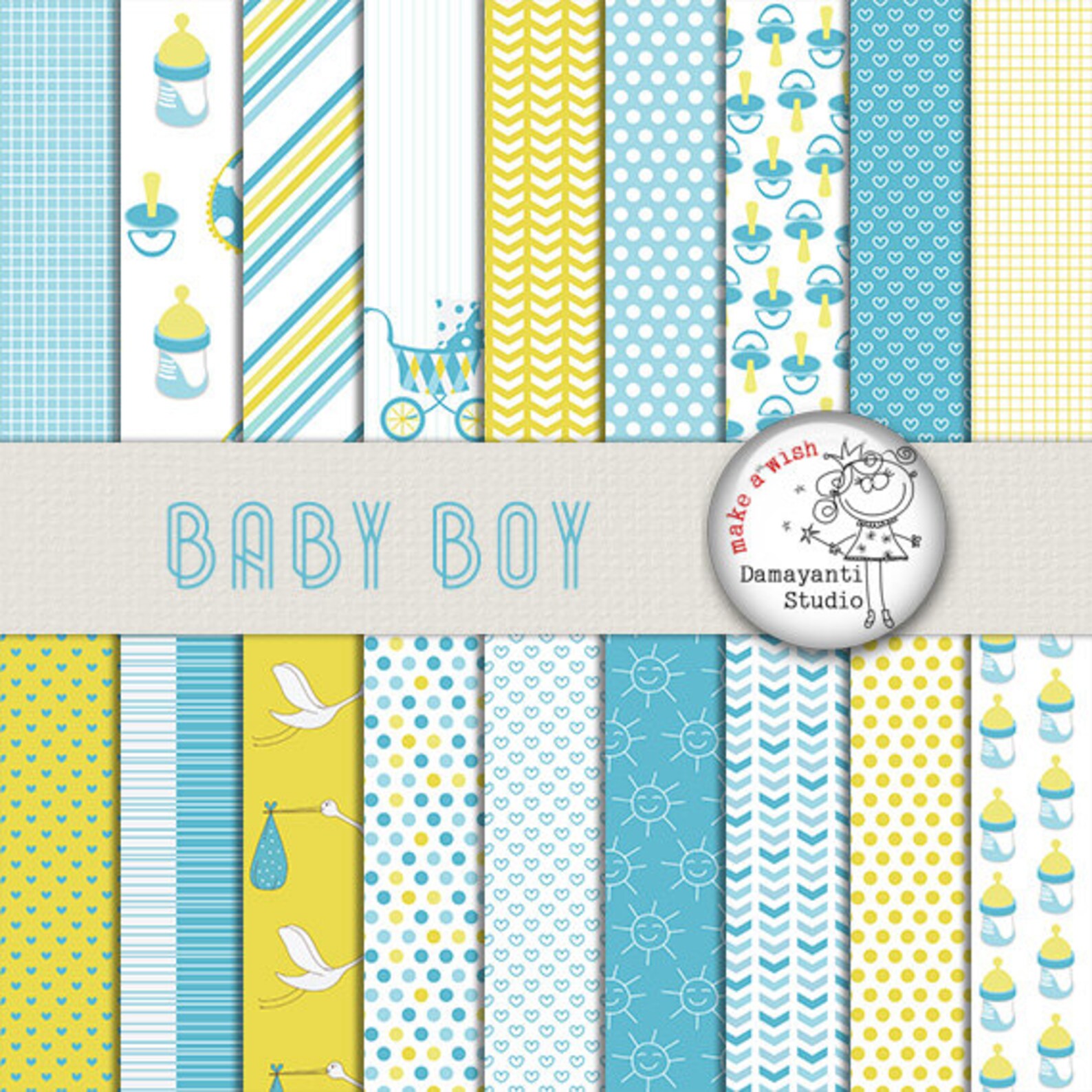 Baby Boy Digital Papers, Baby Digital Paper, Printables, Blue Papers ...