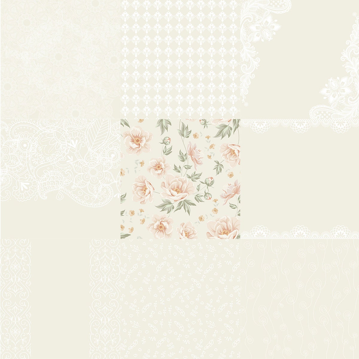 White Wedding Digital Paper Wedding Pattern Wedding Invitation Damask ...