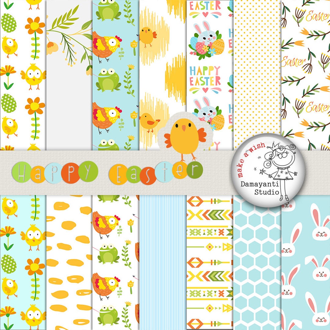 Easter Digital Paper Easter Bunny Scrapbook Papers Chick Wallpaper ...