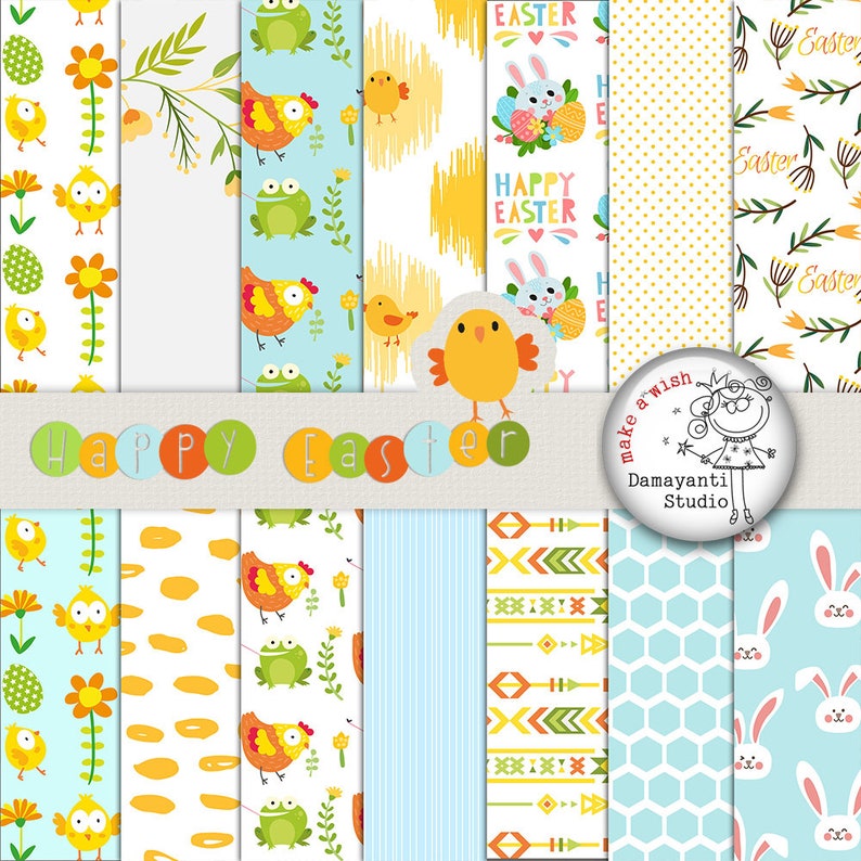 Easter Digital Paper Easter Bunny Scrapbook Papers Chick Wallpaper ...