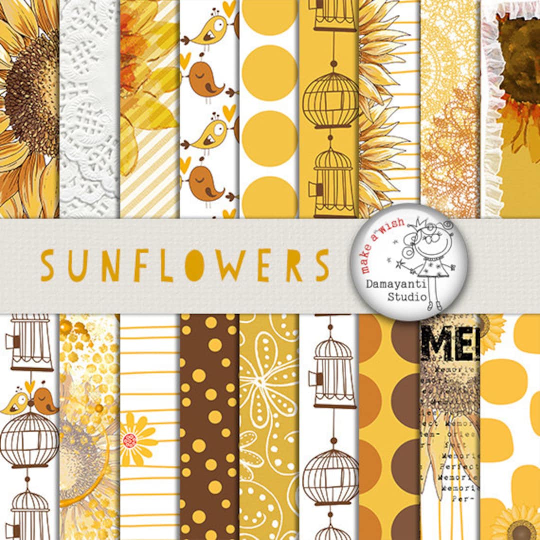 Sunflower Digital Paper, Yellow Floral Printable, Sunflower Background ...