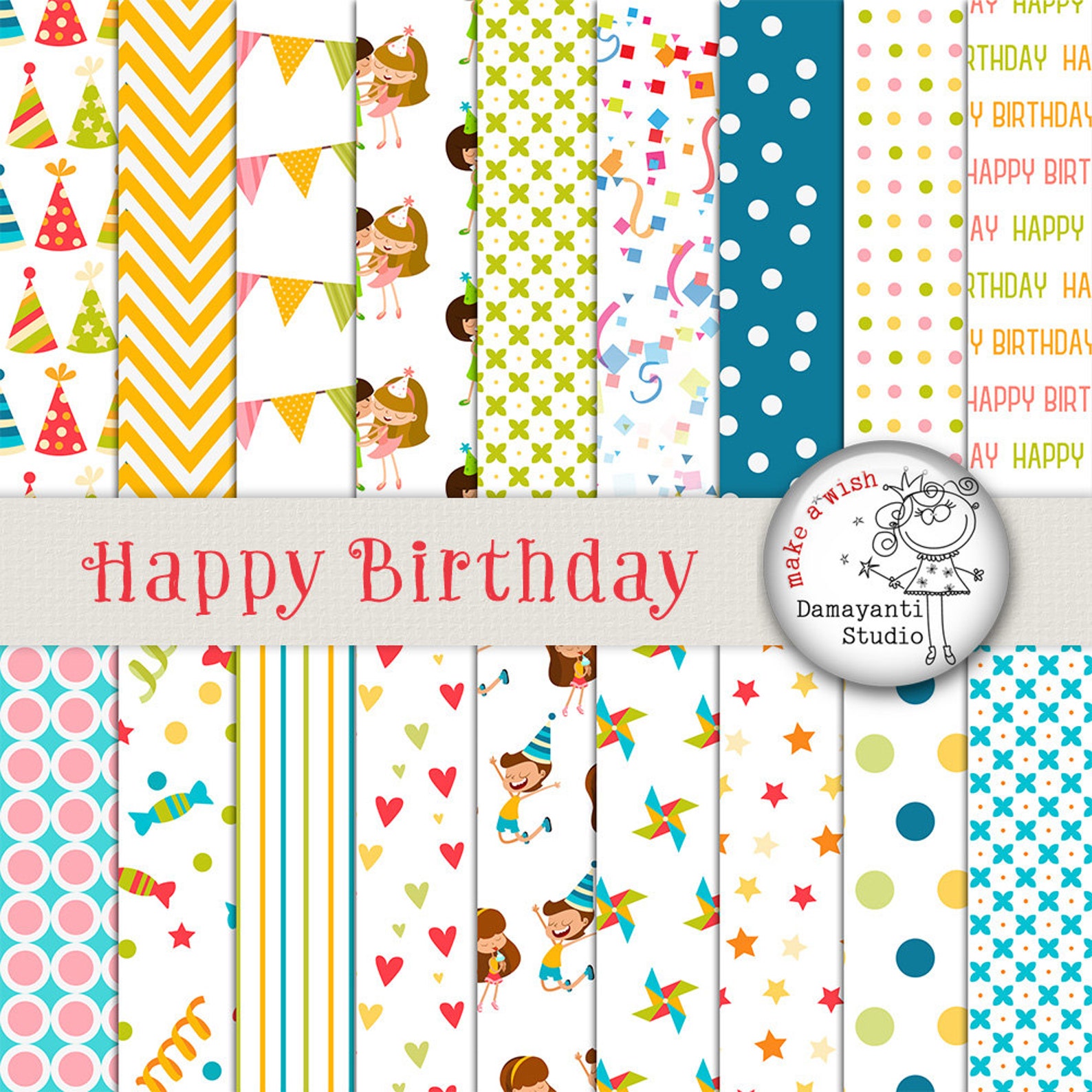 Happy Birthday Paper, Gifts Digital Paper, Scrapbooking Paper, Gift Box ...