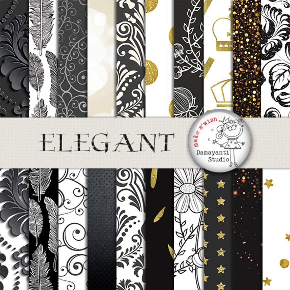 Gold Digital Paper, White Black Paper, New Years Eve 2017, Gold Foil ...