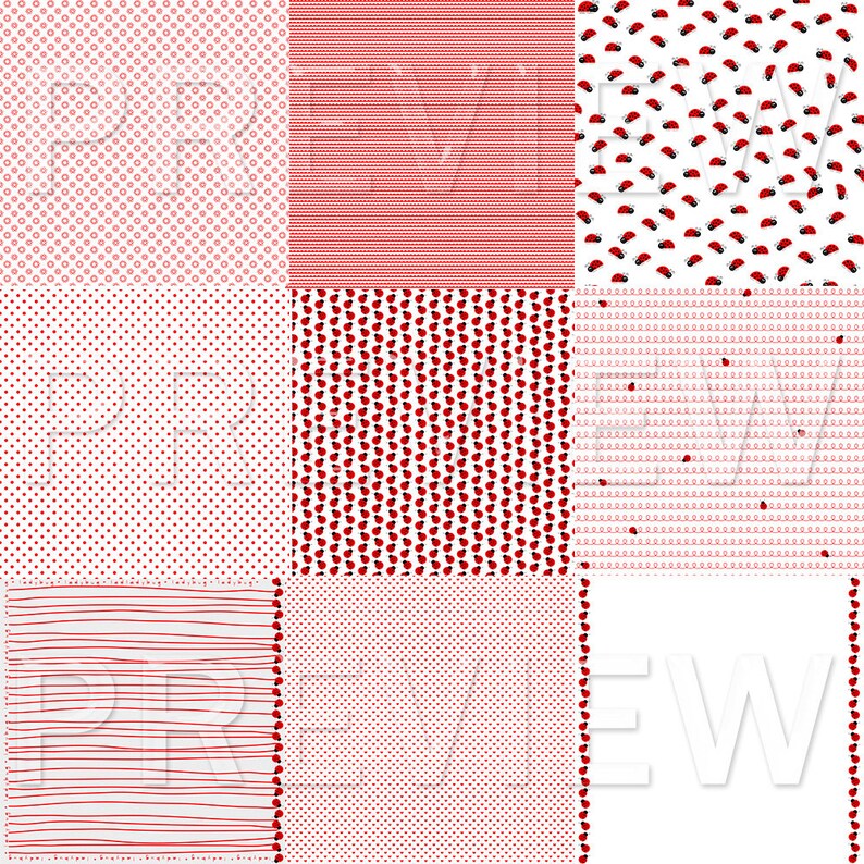 Ladybug Digital Papers, Red & Black Chevron, Gingham, Ladybug Themed ...