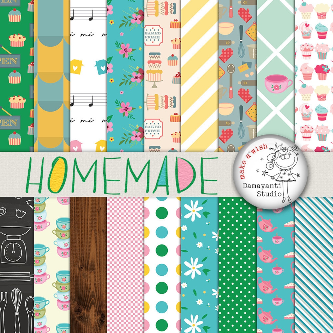 Homemade, Food Papers, Kitchen Papers, Retro Kitchen Digital Paper ...