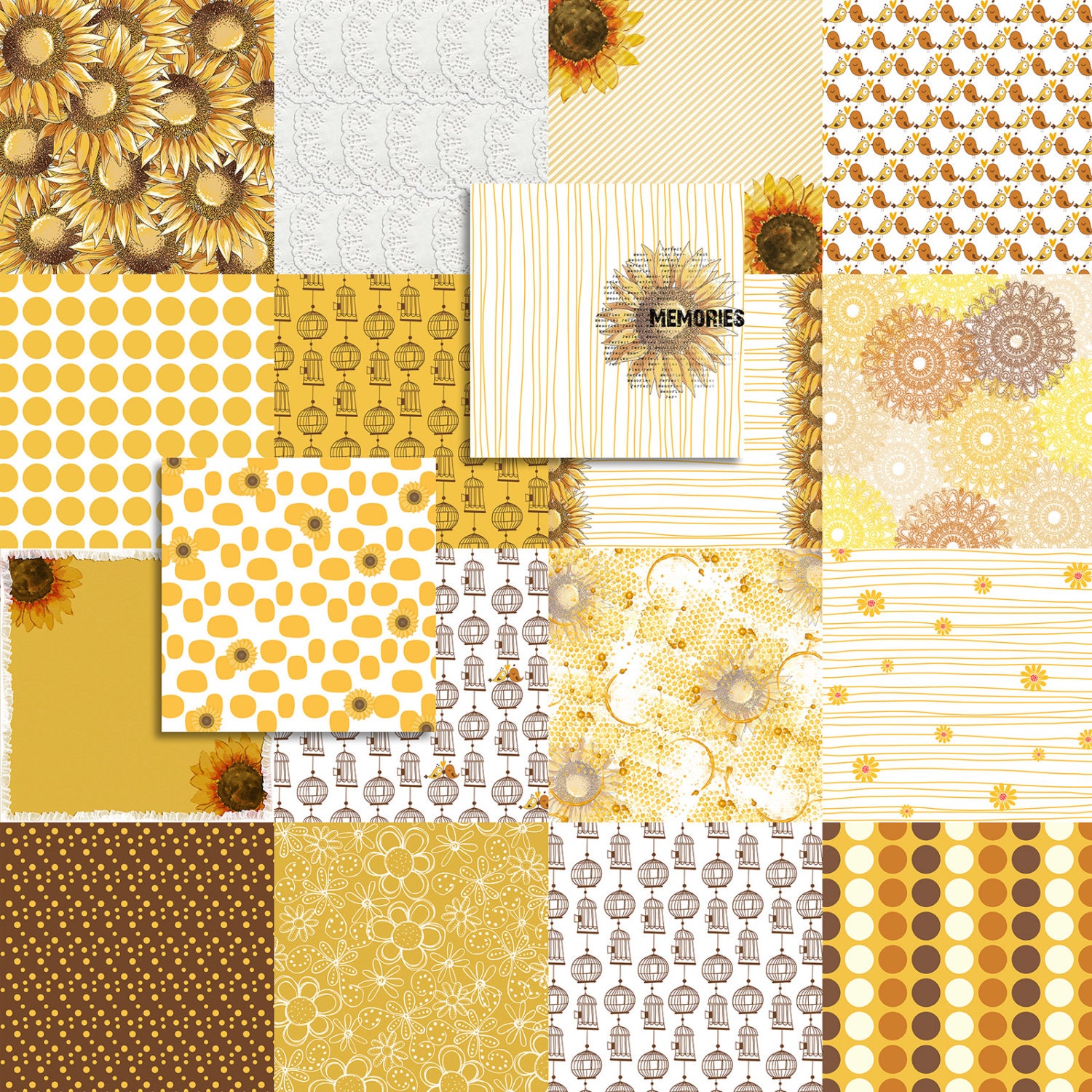 Sunflower Digital Paper, Yellow Floral Printable, Sunflower Background ...