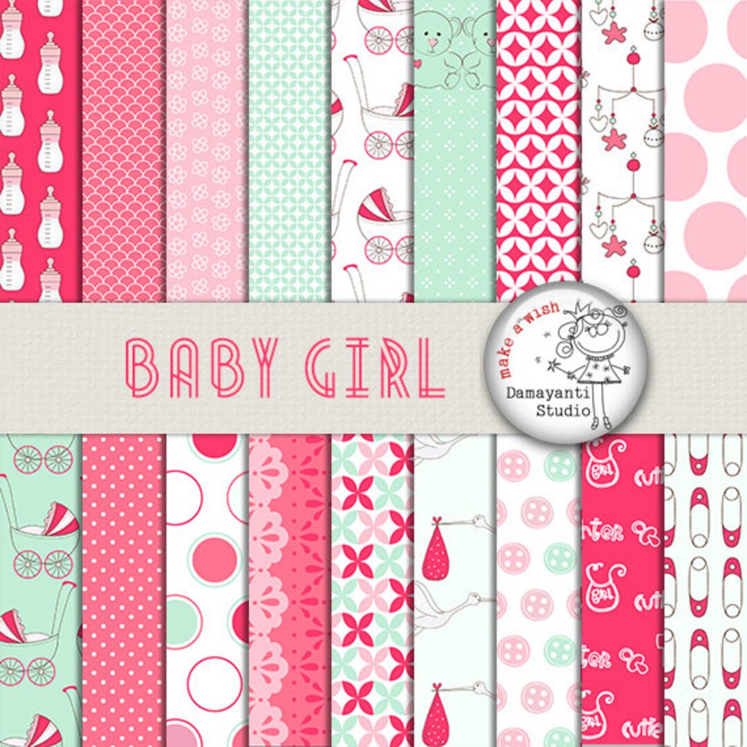 Baby Girl Digital Papers, Baby Digital Paper, Printables, Coral Papers ...