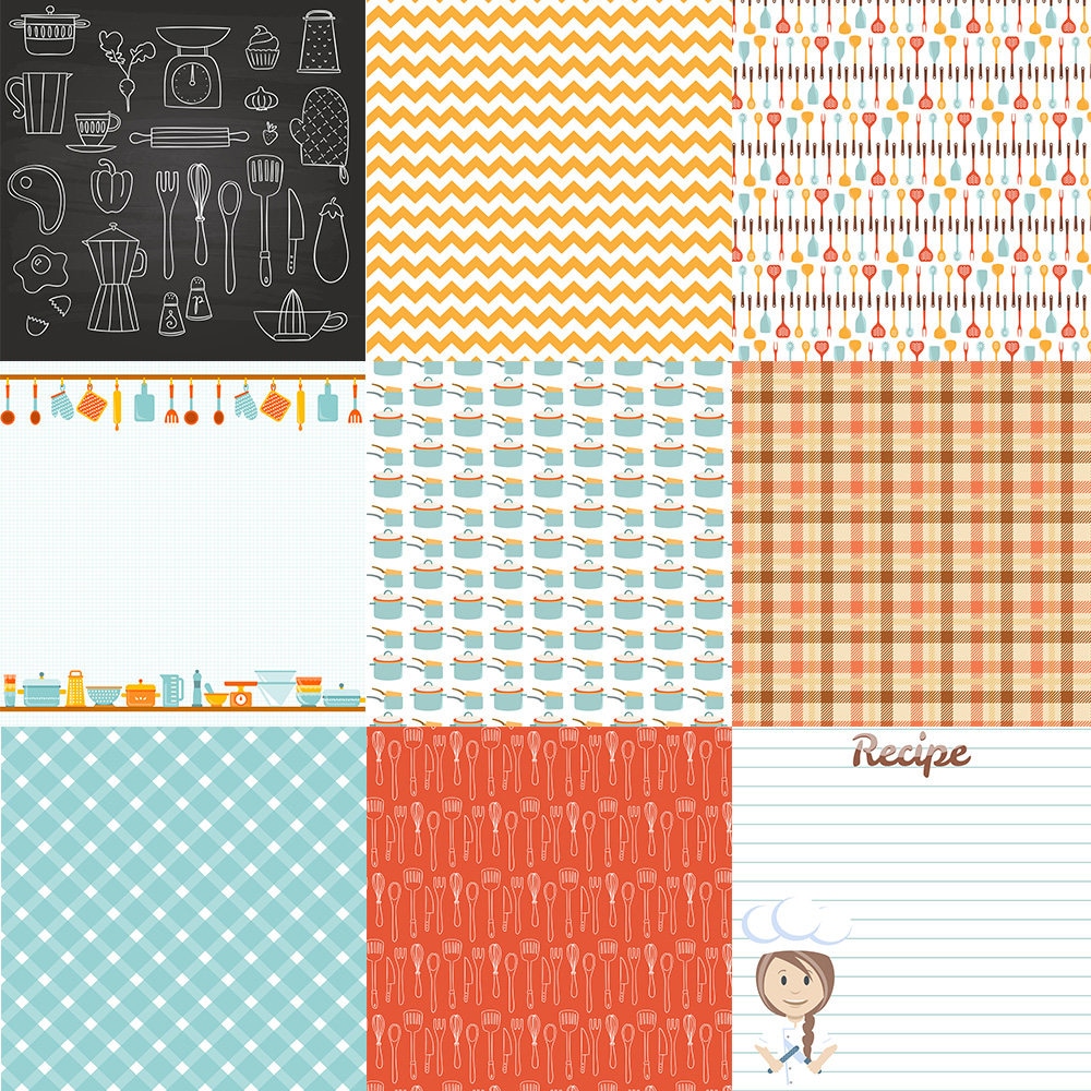 Bon Appetite, Food Papers, Kitchen Papers, Retro Kitchen Digital Paper ...