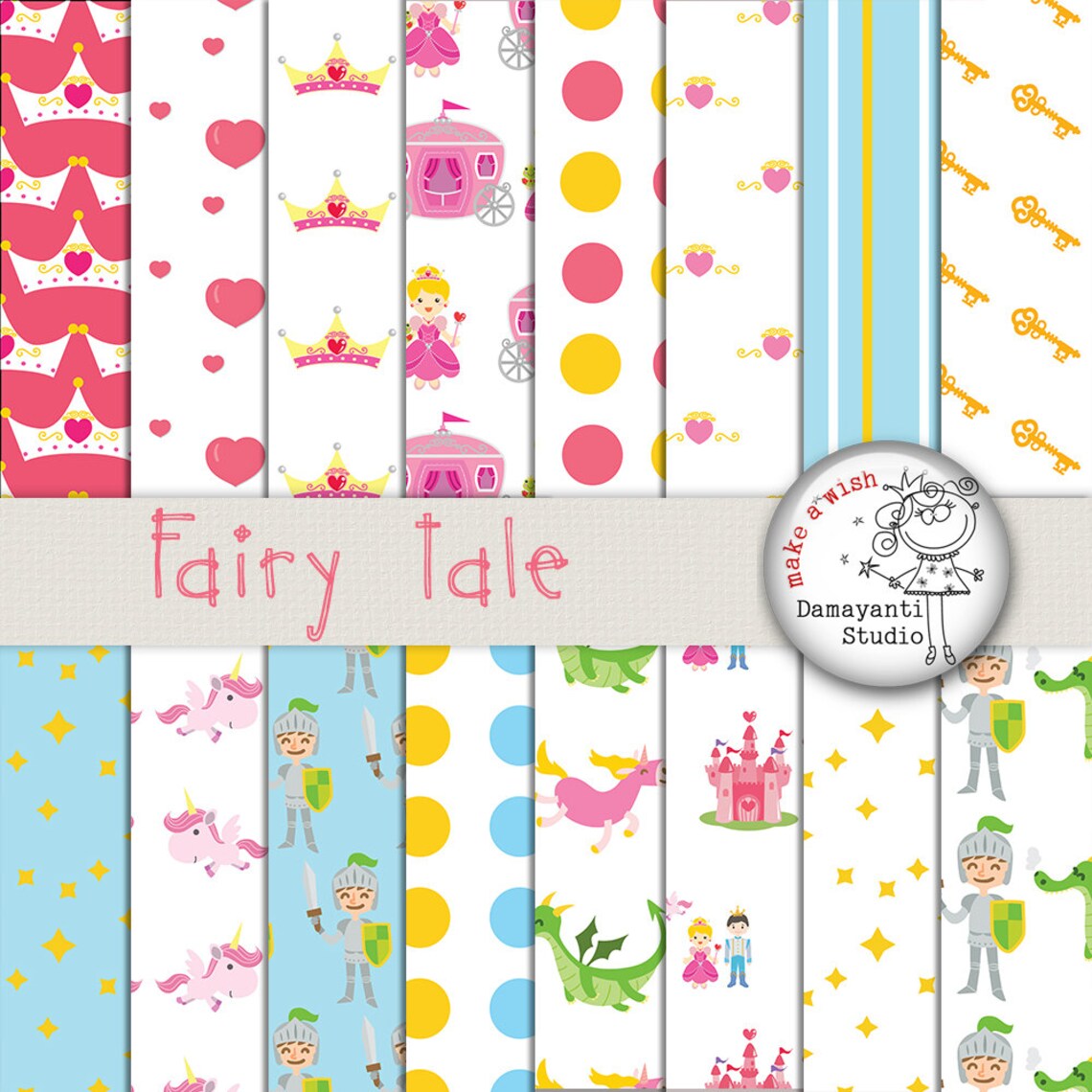 FAIRY TALE Digital Papers, Printable Princess Paper, Prince Paper ...