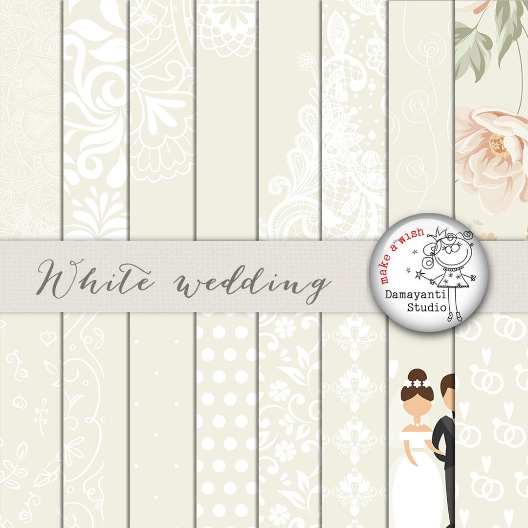 White Wedding Digital Paper Wedding Pattern Wedding Invitation Damask ...