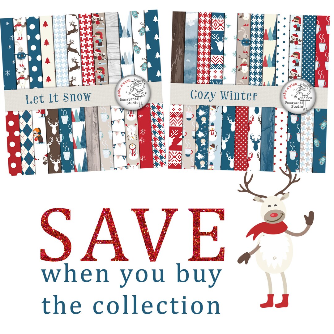 SAVE Winter Digital Papers Red Blue Papers Winter Knits Papers Craft ...