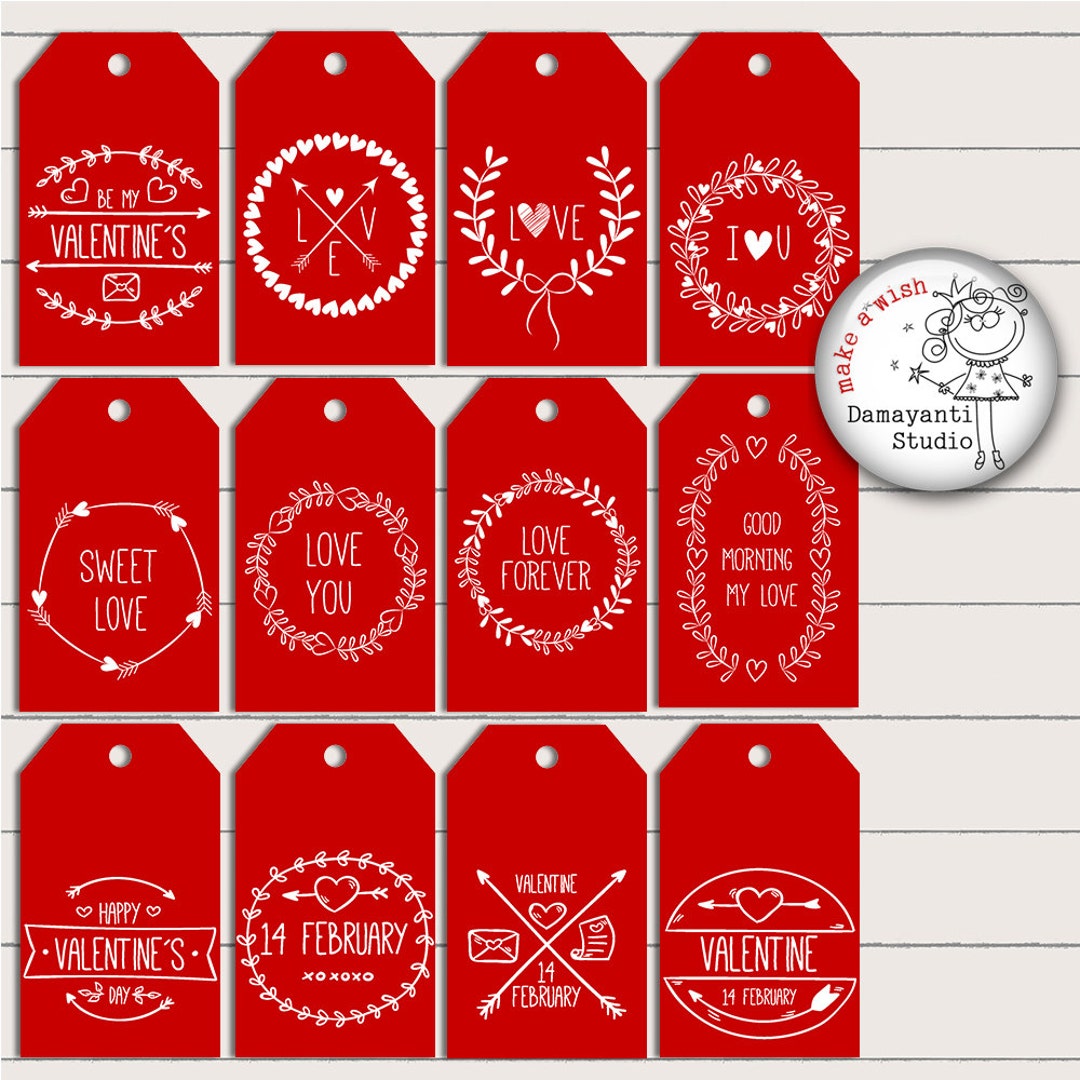 Love Tags, Printable Holiday, Gift Tags, Valenties Labels, Printable ...