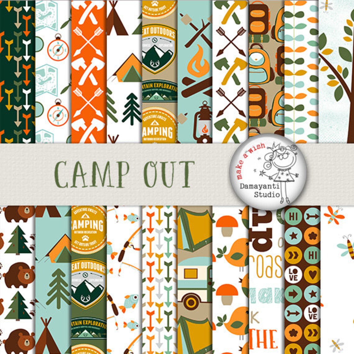 Camping Digital Papers, Great Outdoors Papers, Camping Scrapbook Papers ...