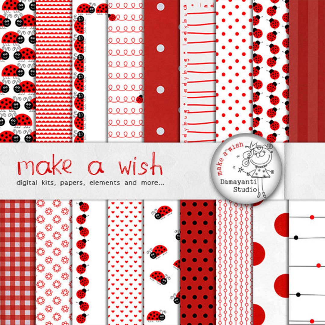 Ladybug Digital Papers, Red & Black Chevron, Gingham, Ladybug Themed ...
