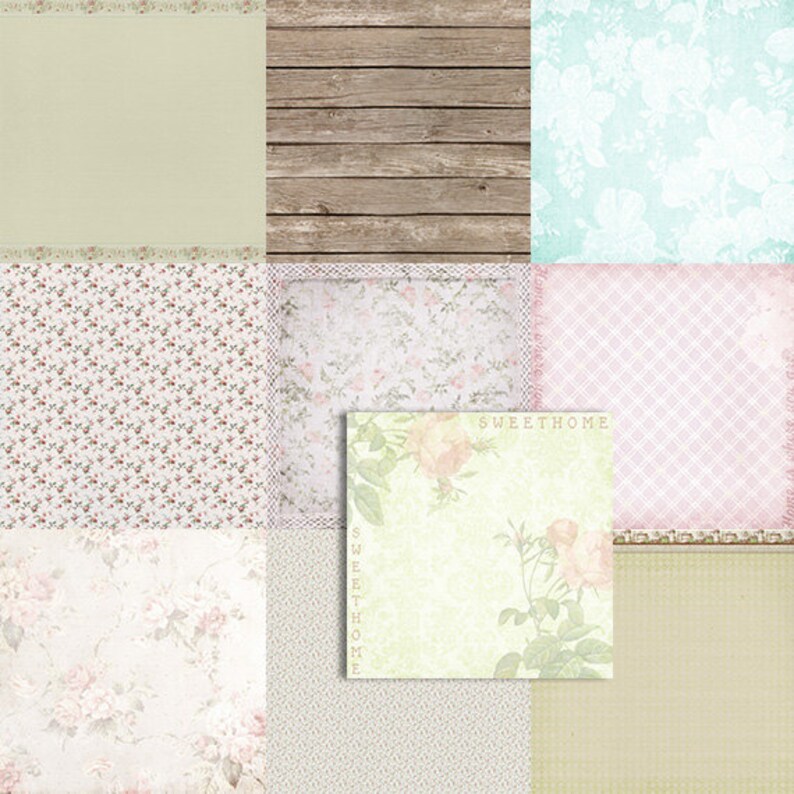 Sweet Home Digital Papers, Printable Paper, Romantic Flowers, Digital ...