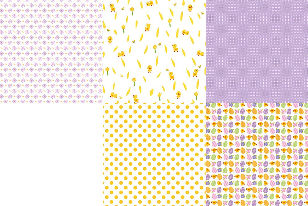EASTER BUNNY Digital Paper in Pink, Yellow and Lilac, Eggs, Create ...
