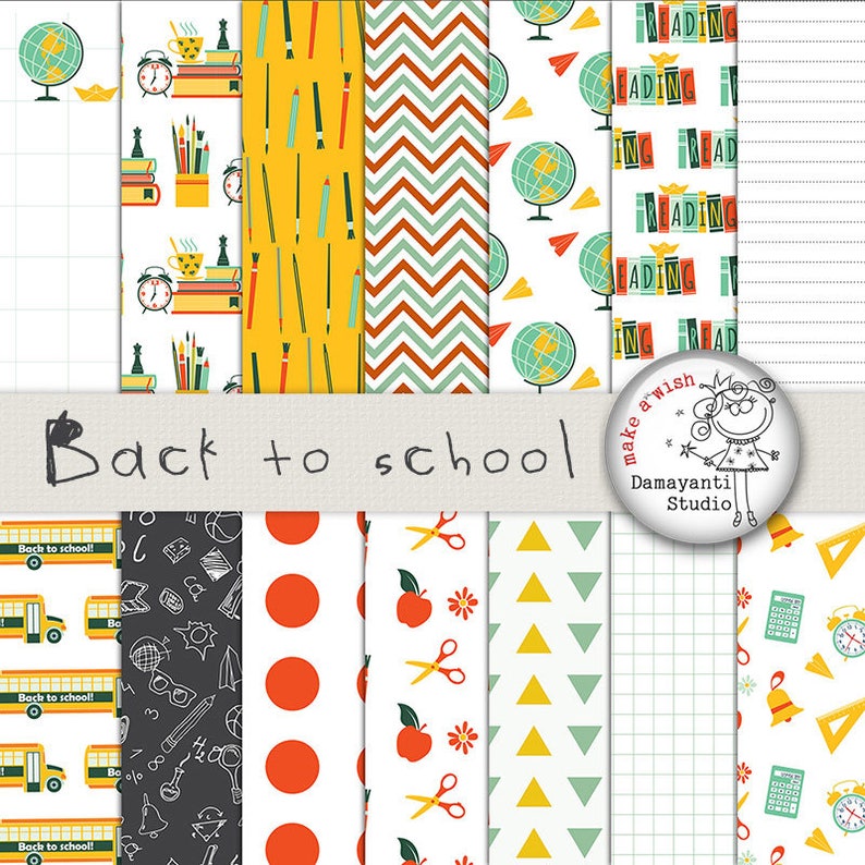 Back to School Digital Paper, Fall Paper, Chalkboard Doddles, Teacher ...