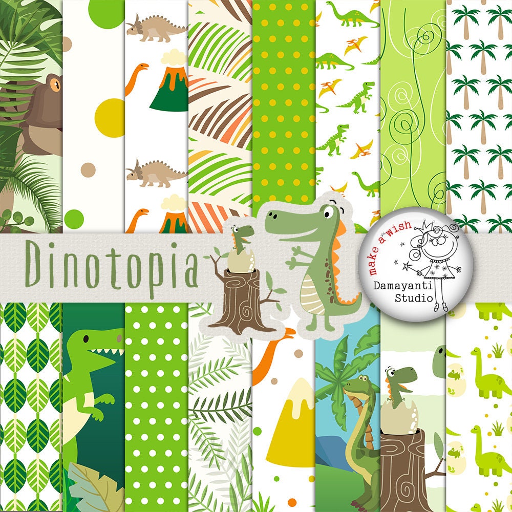 Dino Digital Scrapbooking Paper, Dinosaurus, Green, Jungle Paper ...