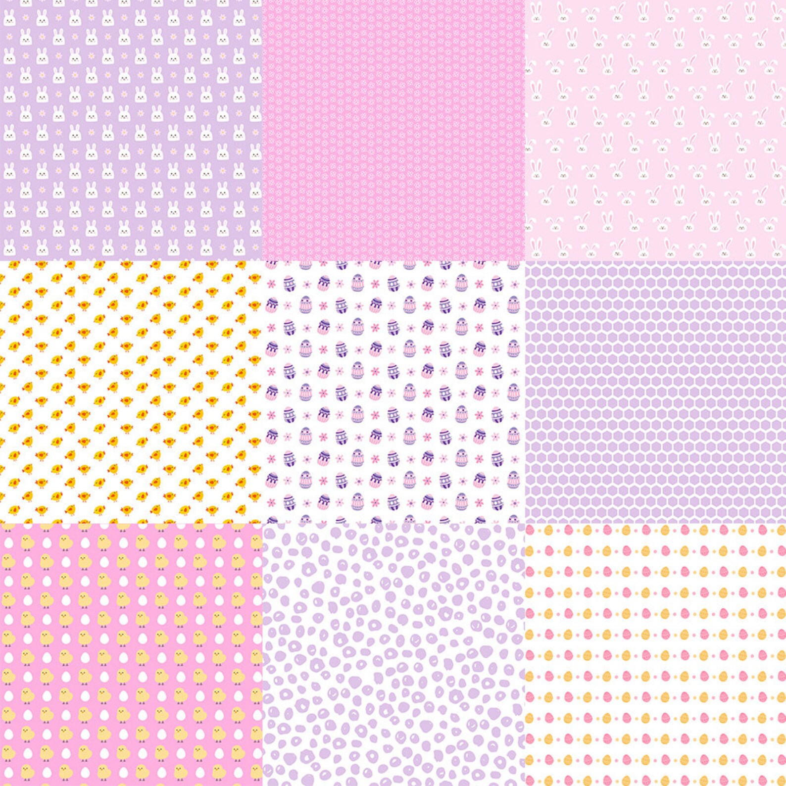 EASTER BUNNY Digital Paper in Pink, Yellow and Lilac, Eggs, Create ...