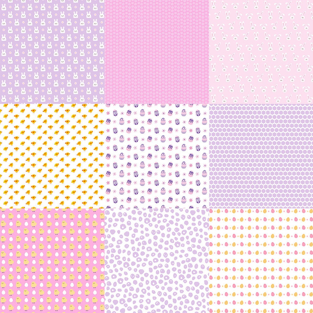 EASTER BUNNY Digital Paper in Pink, Yellow and Lilac, Eggs, Create ...