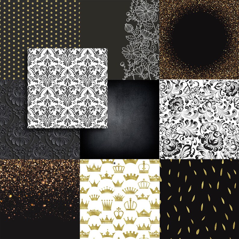 Gold Digital Paper, White Black Paper, New Years Eve 2017, Gold Foil ...