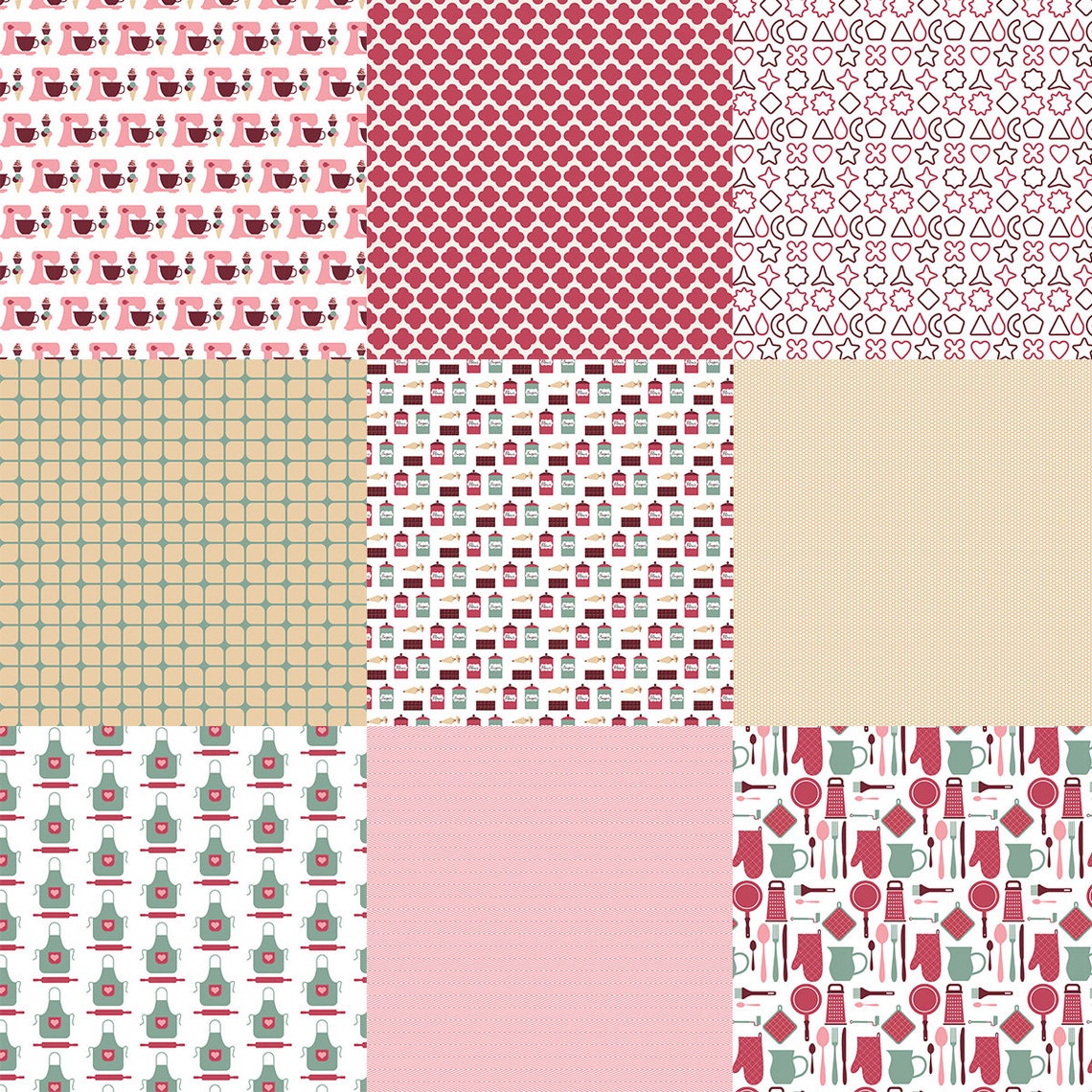 Kitchen Digital Paper, Kitchen Utensils Crockery Backgrounds, Retro ...