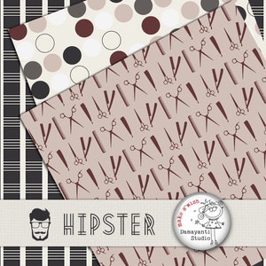 Hipster Digital Papers, Mustache Scrapbook Paper, Hipster Pattern ...