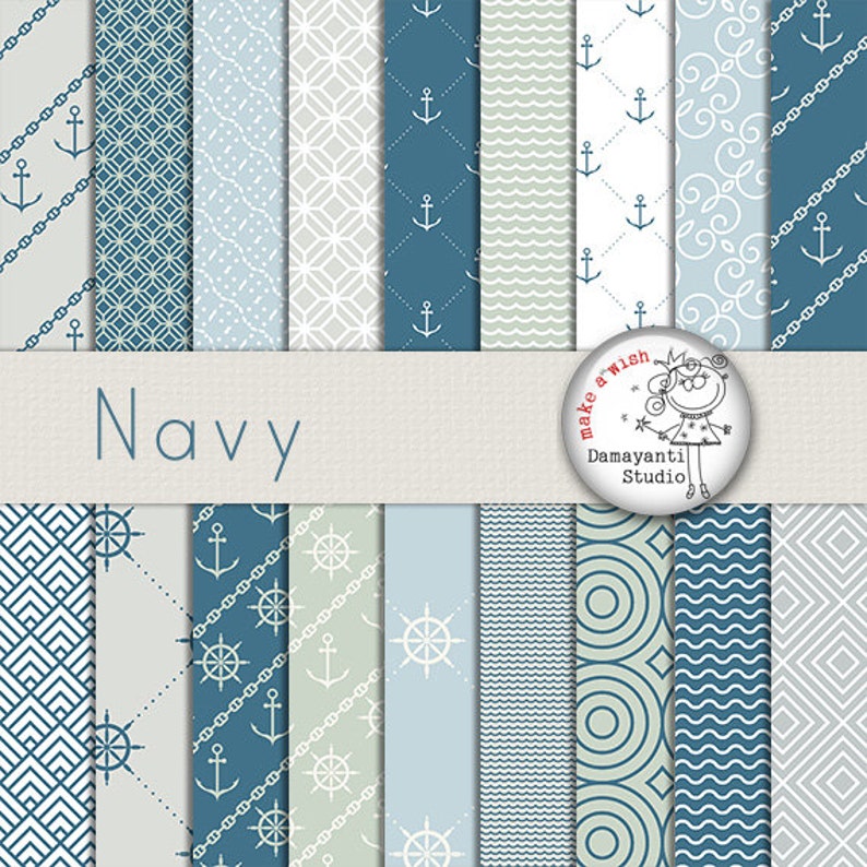 Nautical Digital Paper Anchor Digital Paper Coastal Digital Paper Navy ...