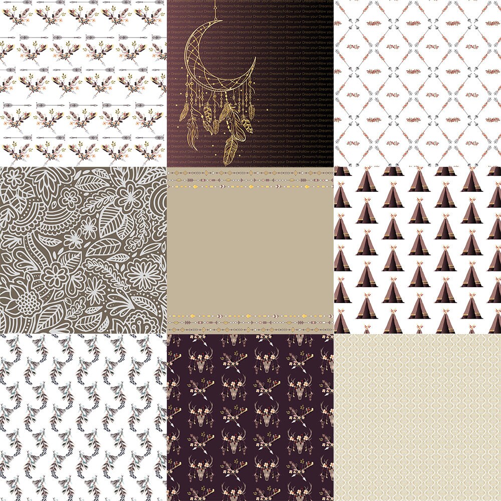 Boho Digital Papers Pack, Feather and Arrow Digital Paper, Seamless ...