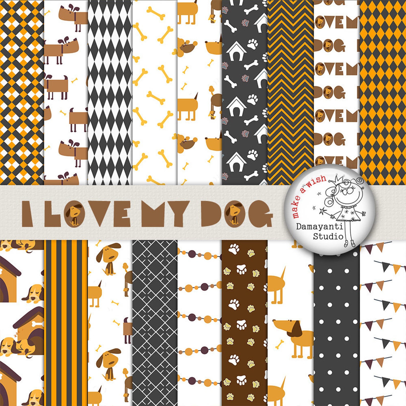 I Love My Dog, Dog Digital Paper, Dog Printable Paper, Craft Paper ...