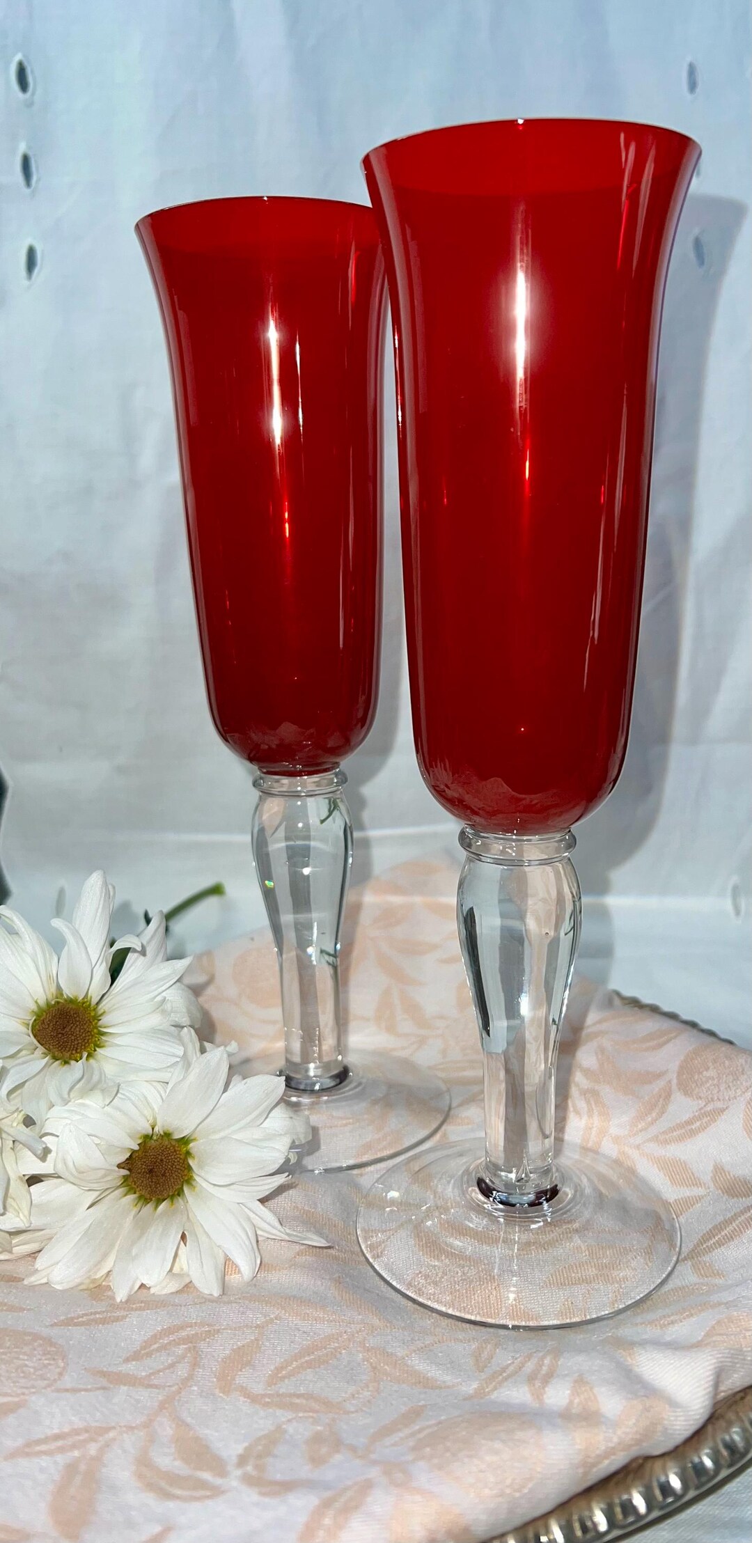 MCM Ruby Red Crystal Champagne Flutes - Mid-century Modern Set of 2 - Etsy