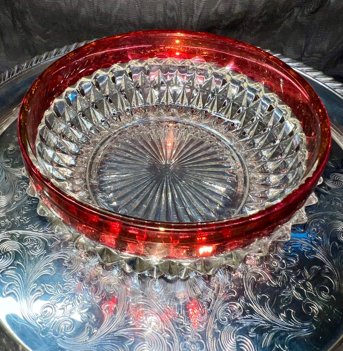 Vintage Iconic Indiana Glass Diamond Point Ruby Red Flash Dish - Etsy