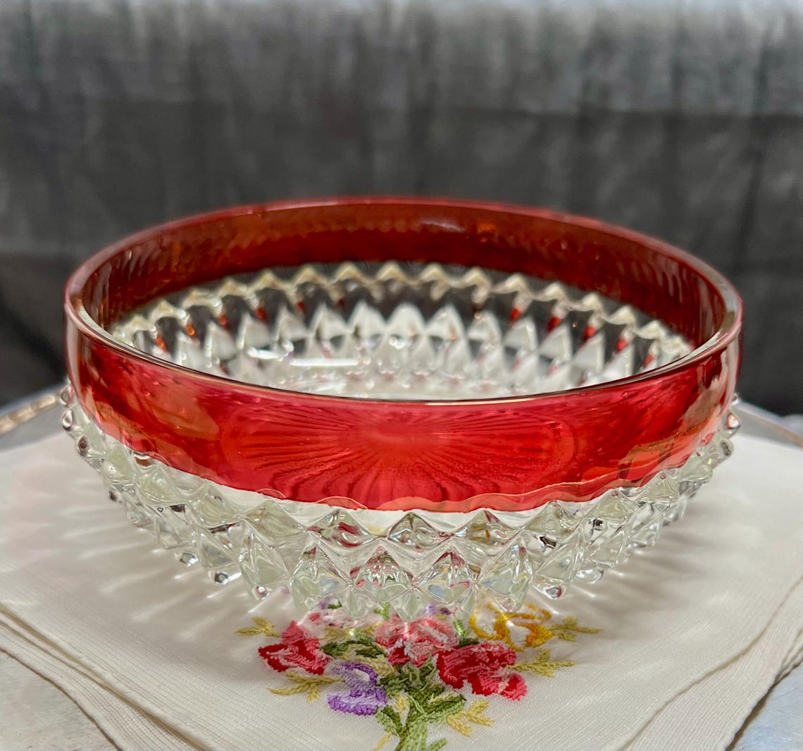 Vintage Iconic Indiana Glass Diamond Point Ruby Red Flash Dish - Etsy